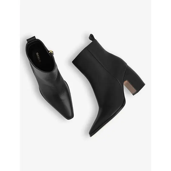 REISS Amy Leather Ankle Boots - Black