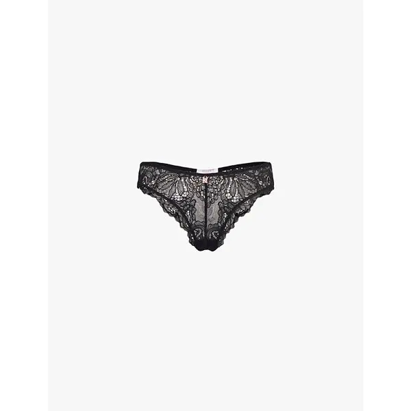 SAVAGE X FENTY Romantic Mid-rise Stretch Corded-lace Brazilian Thong - Caviar