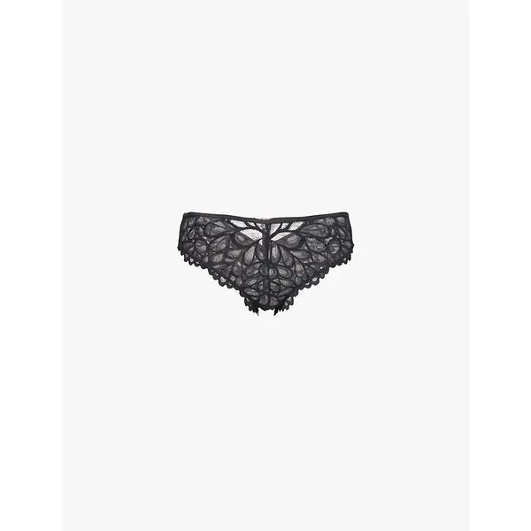 SAVAGE X FENTY Not Sorry Lace Cheeky Mid-rise Stretch-lace Briefs - Caviar