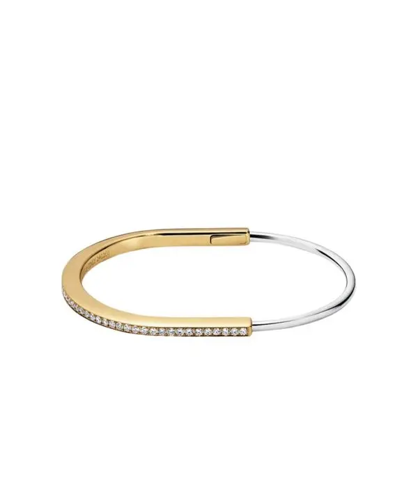 Tiffany & Co. Lock Narrow Diamond Bangle - White Yellow Gold