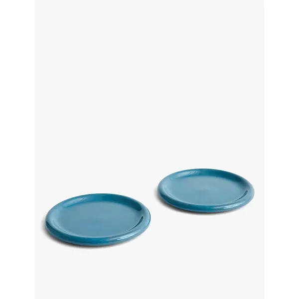 HAY Barro Round Terracotta Plates Set Of Two - Dark Blue