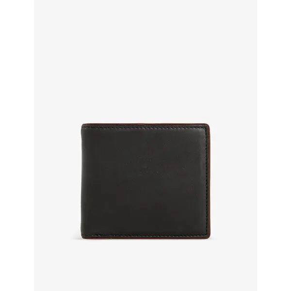 DENTS Brand-debossed Contrast-piped Grained-leather Bi-fold Wallet - Black/dark Tan