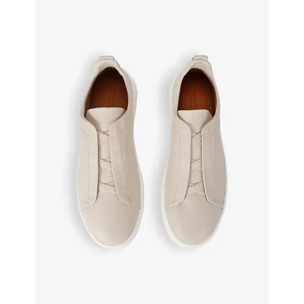 Zegna X3 Stitch Secondskin Cashmere Leather Low-top Trainers - Bone