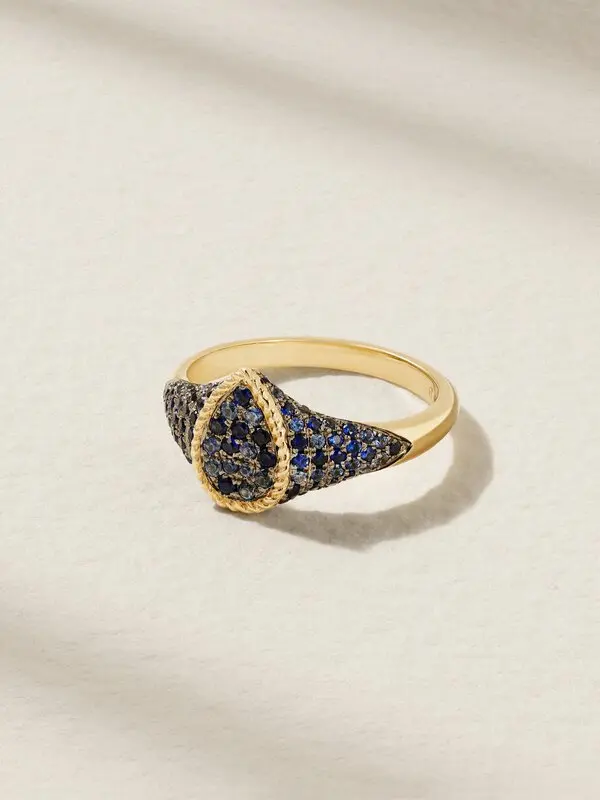 Yvonne Léon Baby Chevalière 9-karat Gold Sapphire Signet Ring - Blue