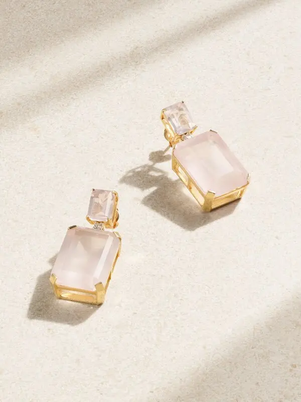 Mateo 14-karat Rose Quartz And Diamond Dangle Earrings - Gold