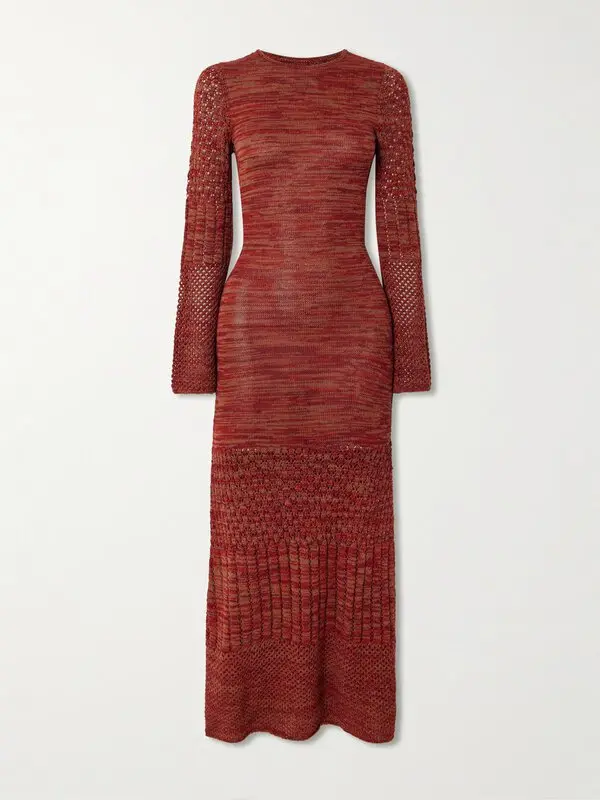 Escvdo Murga Open-back Pointelle And Ribbed-knit Alpaca Maxi Dress