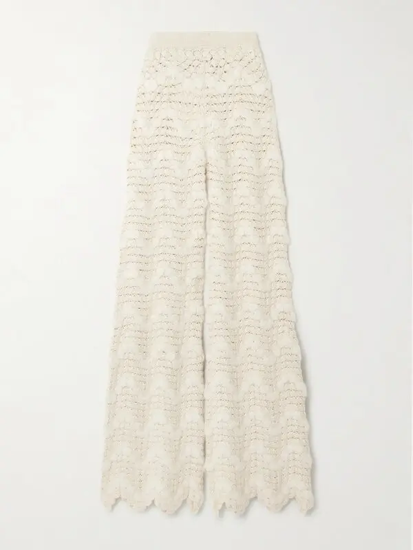 Escvdo Brisa Scalloped Crocheted Alpaca Wide-leg Pants - Neutrals