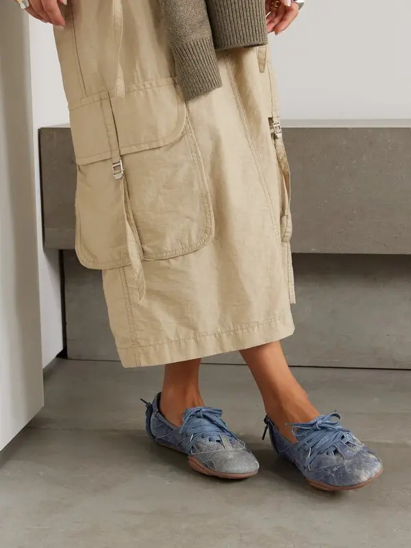Acne Studios Bilaria Paneled Logo-print Denim Ballet Flats - Blue