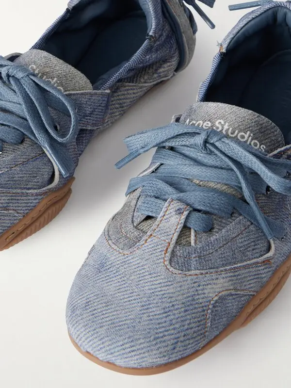 Acne Studios Bilaria Paneled Logo-print Denim Ballet Flats - Blue