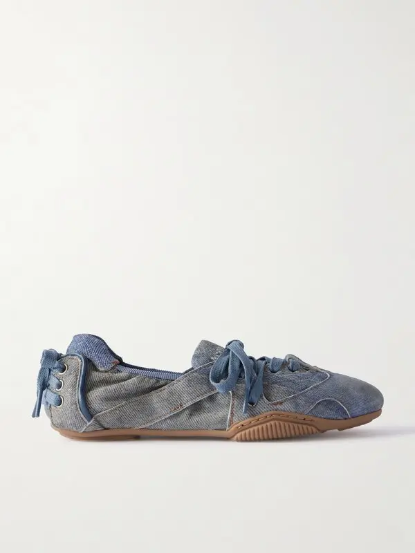 Acne Studios Bilaria Paneled Logo-print Denim Ballet Flats - Blue