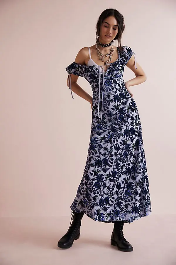 florida midi dress Florida Midi Dress in Mini Navy Polka Dot