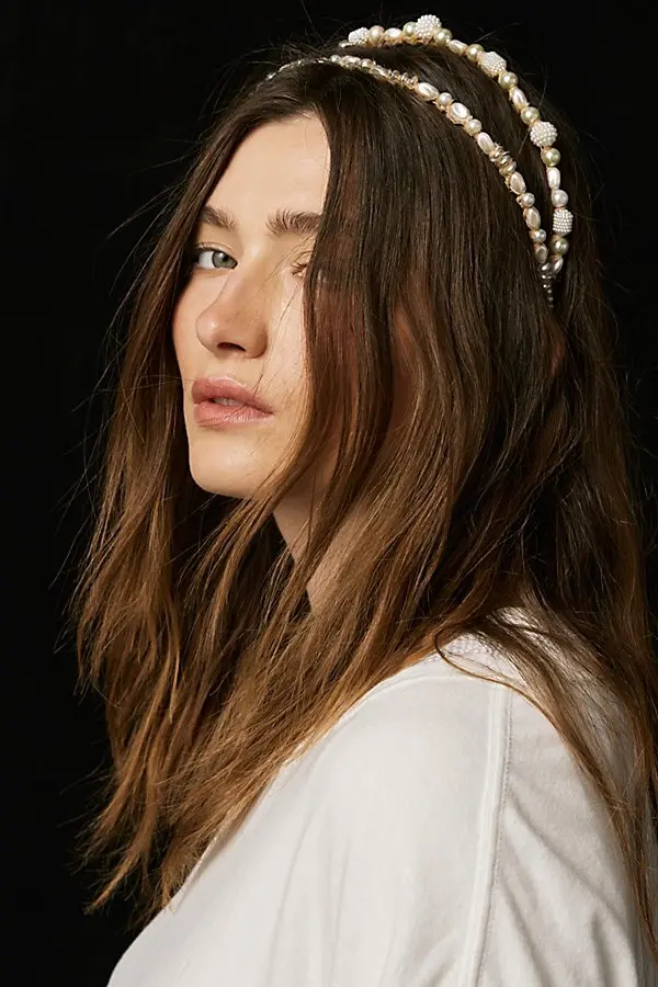 Free People X Curried Myrrh Sadie Pearl Headband Curried Myrrh x Free People SADIE headband, pearls in a new  main image 2