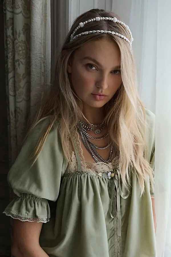 Free People X Curried Myrrh Sadie Pearl Headband Curried Myrrh x Free People SADIE headband, pearls in a new  main image 3