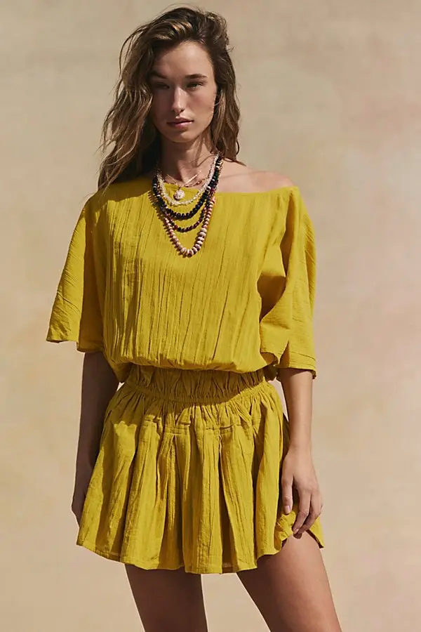 Free People Sutton Mini Dress - Yellow Jasmine