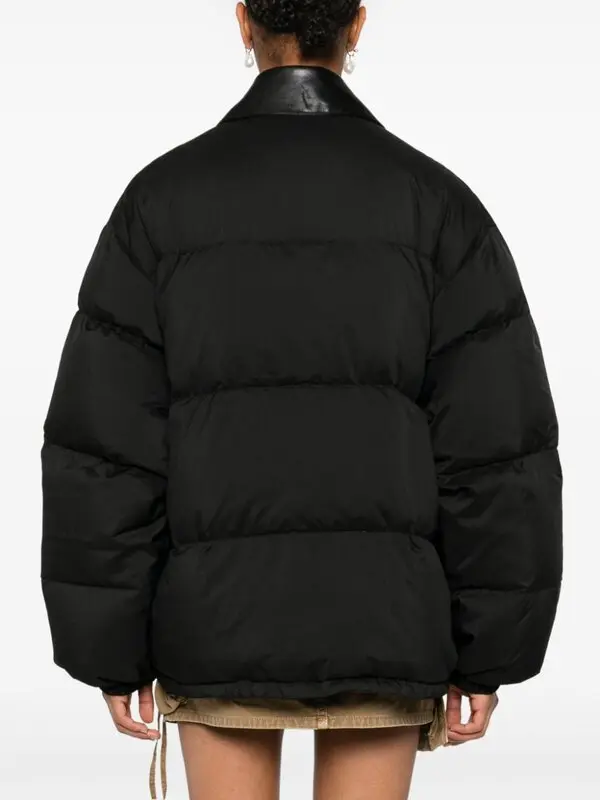 Miu Miu Leather-Collar Puffer Jacket - Black | Editorialist