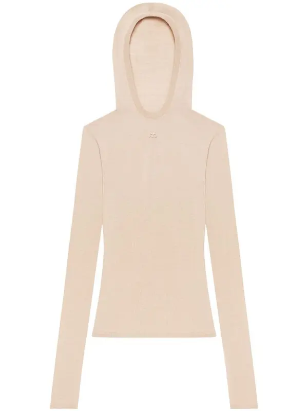 COURREGES Hooded Knitted Top - Neutrals