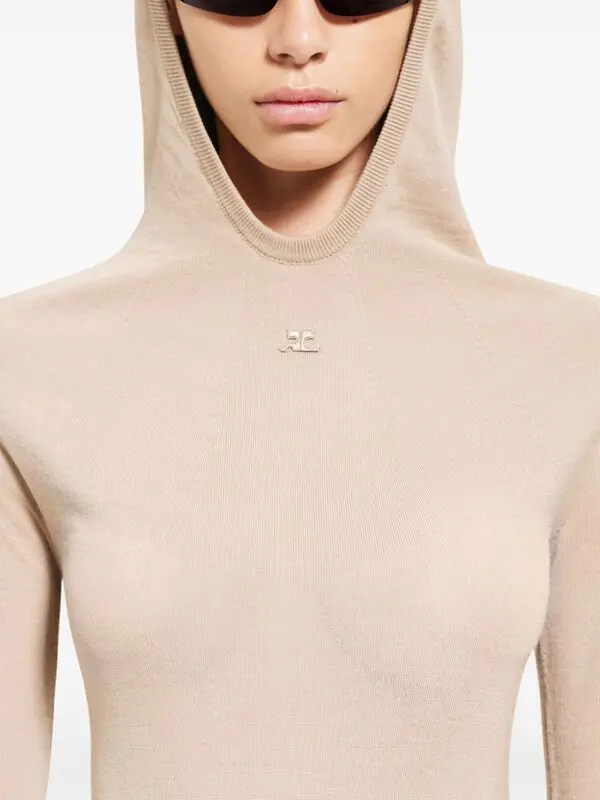 COURREGES Hooded Knitted Top - Neutrals