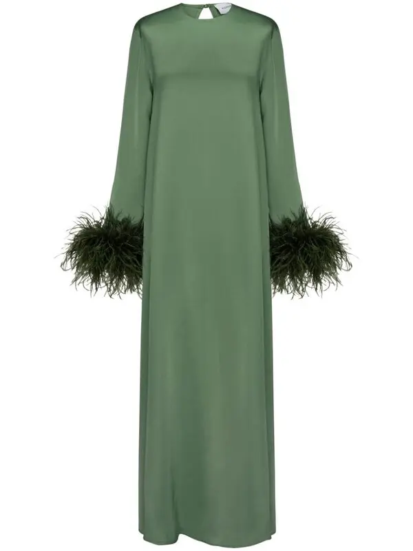 Sleeper Suzi Feather-detailed Maxi Dress - Green