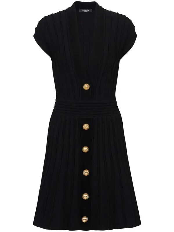 Balmain Buttoned Velvet Mini Dress - Black