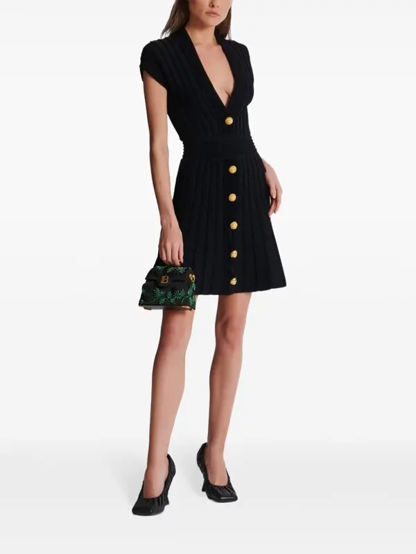Balmain Buttoned Velvet Mini Dress - Black