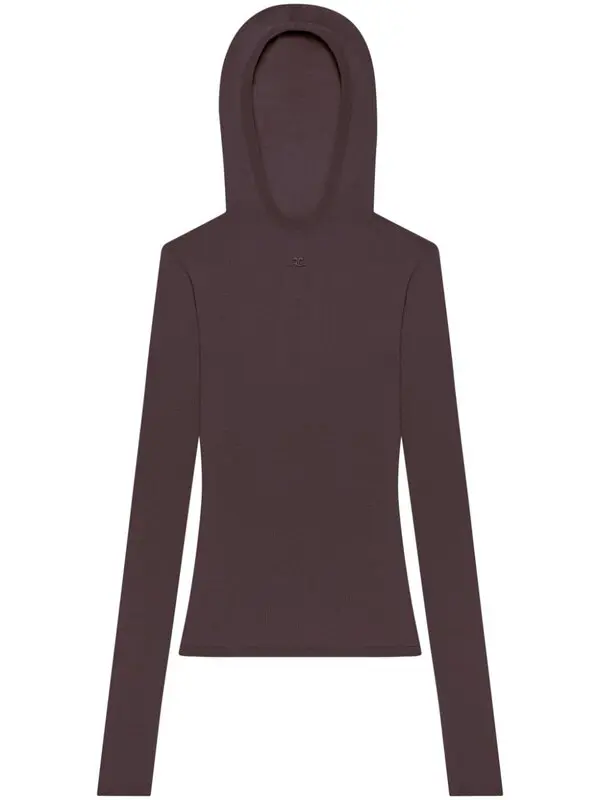 COURREGES Hooded Knitted Top - Brown