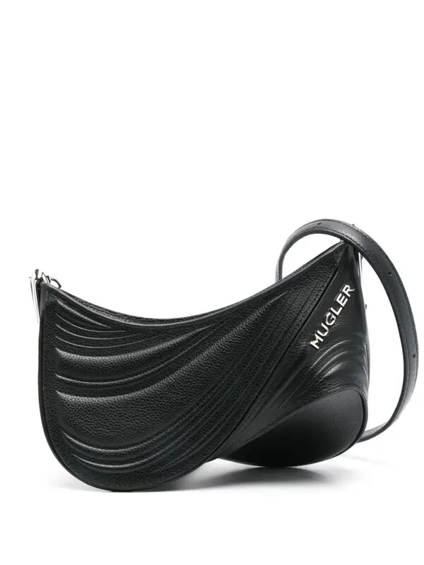 MUGLER Debossed Shoulder Bag - Black