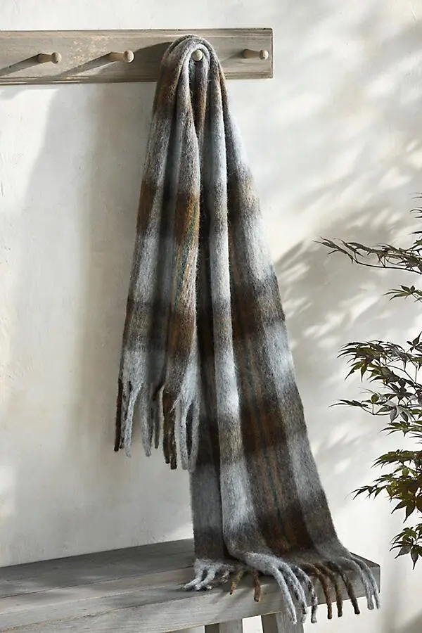 TERRAIN Plaid Blanket Scarf - Light Grey