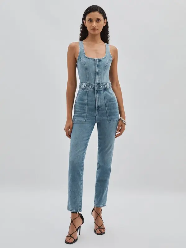 Good American Fit For Success Denim Jumpsuit - Mid Blue