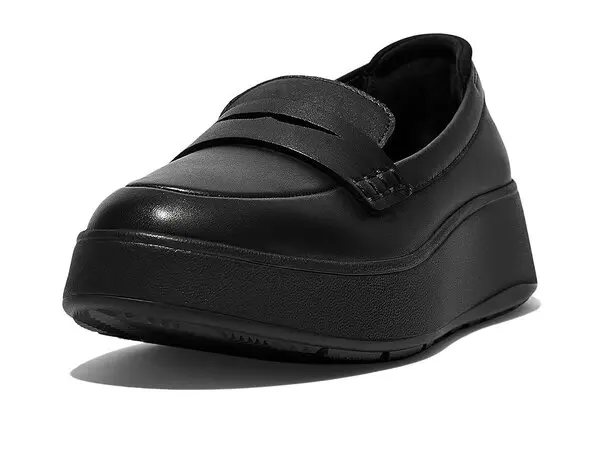Fitflop F-mode Leather Flatform Penny Loafers - Black