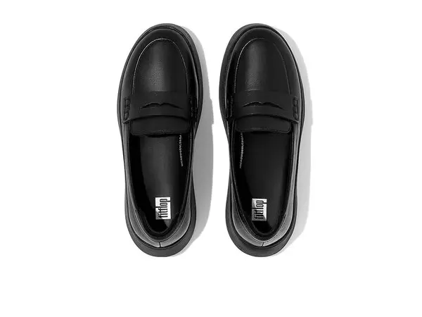 Fitflop F-mode Leather Flatform Penny Loafers - Black