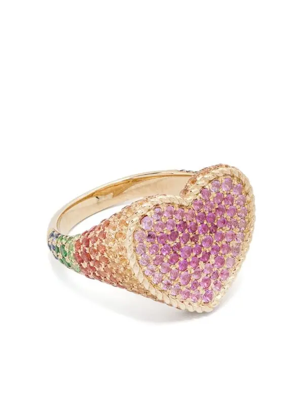 Yvonne Léon 9kt Yellow Heart Rainbow Signet Ring - Gold