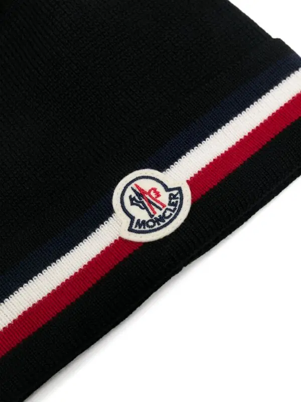 Moncler Tricolour-stripe Virgin Wool Beanie - Black