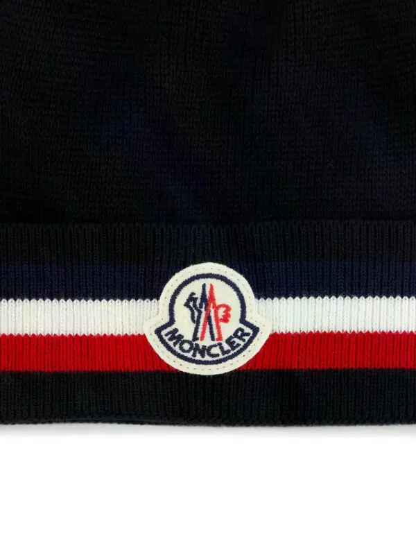 Moncler Tricolour-stripe Virgin Wool Beanie - Black