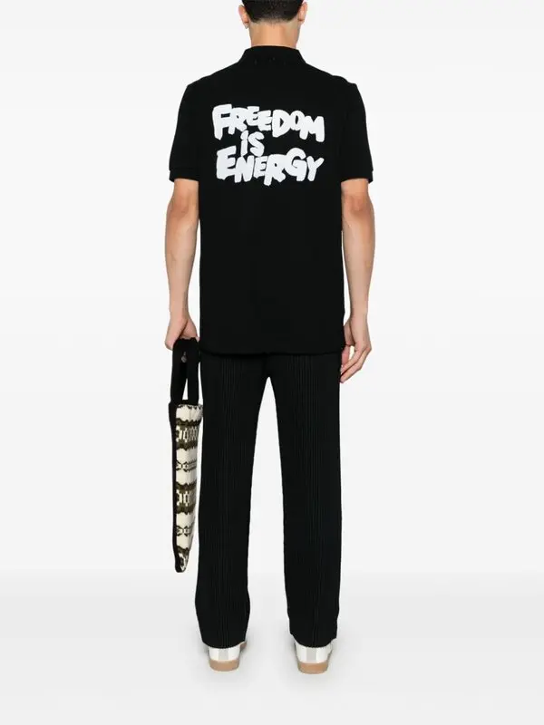 Comme Des Garçons X Fred Perry Slogan-print Polo Shirt - Black