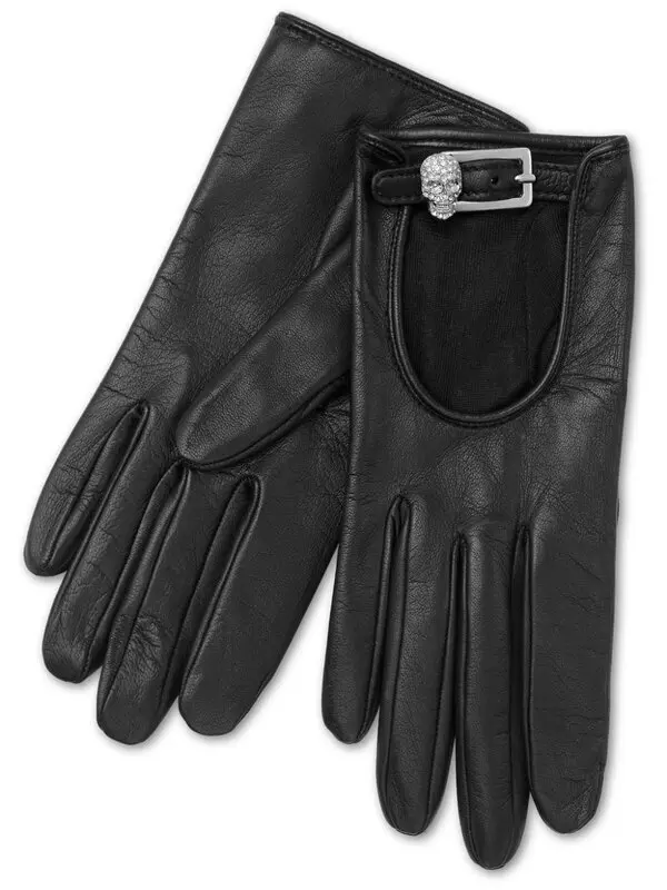 Philipp Plein Crystal Skull Gloves - Black
