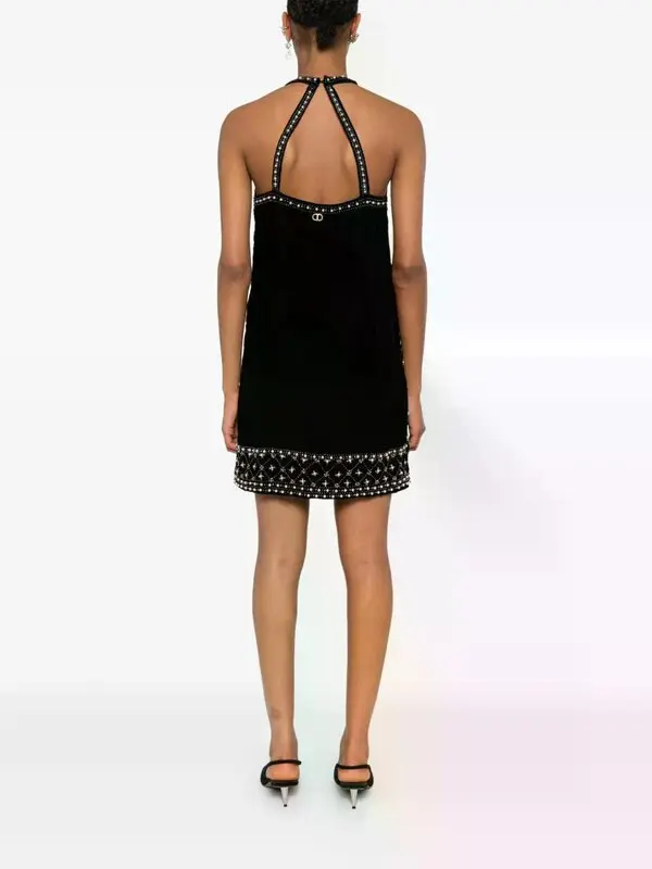 TWINSET Crystal-embroidered Velvet Mini Dress