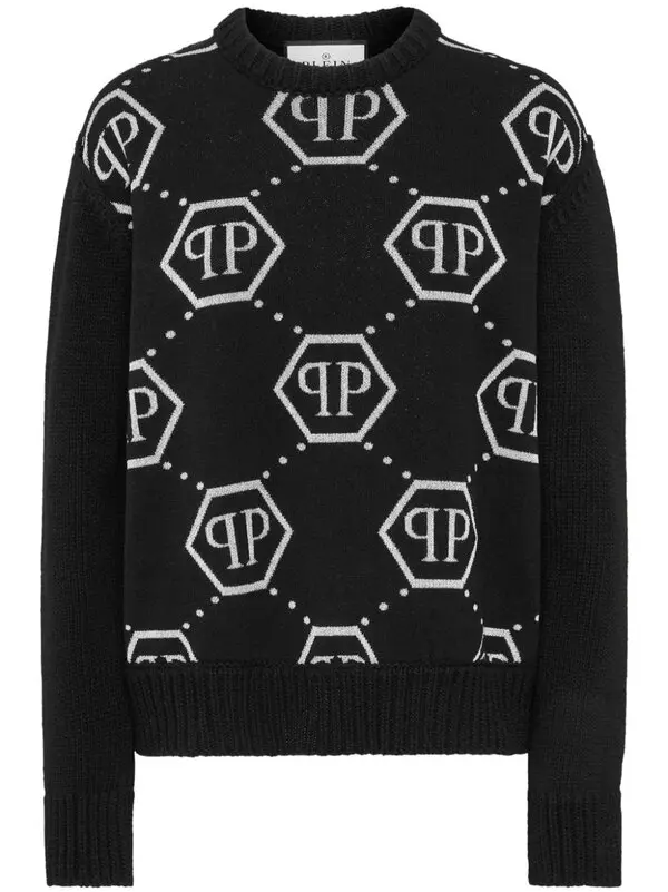 Philipp Plein Intarsia-knit Logo Jumper - Black