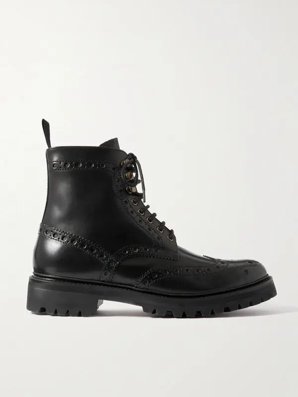 Grenson Fred Leather Brogue Boots - Black