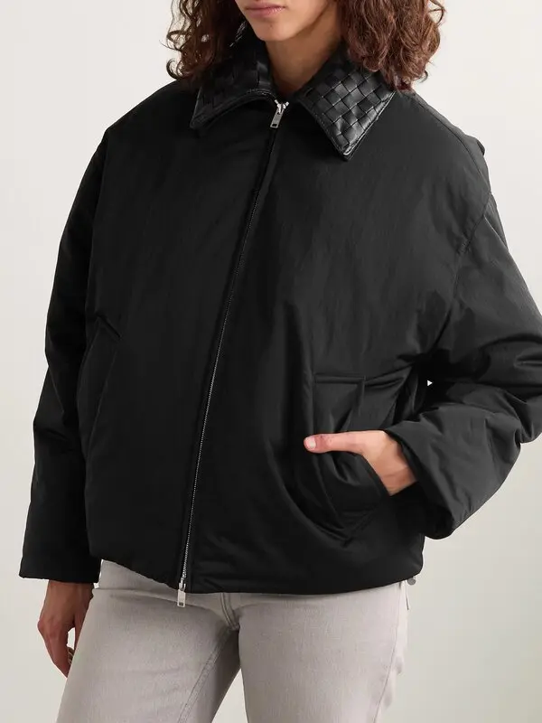 Bottega Veneta Intrecciato Leather-trimmed Down Jacket - Black
