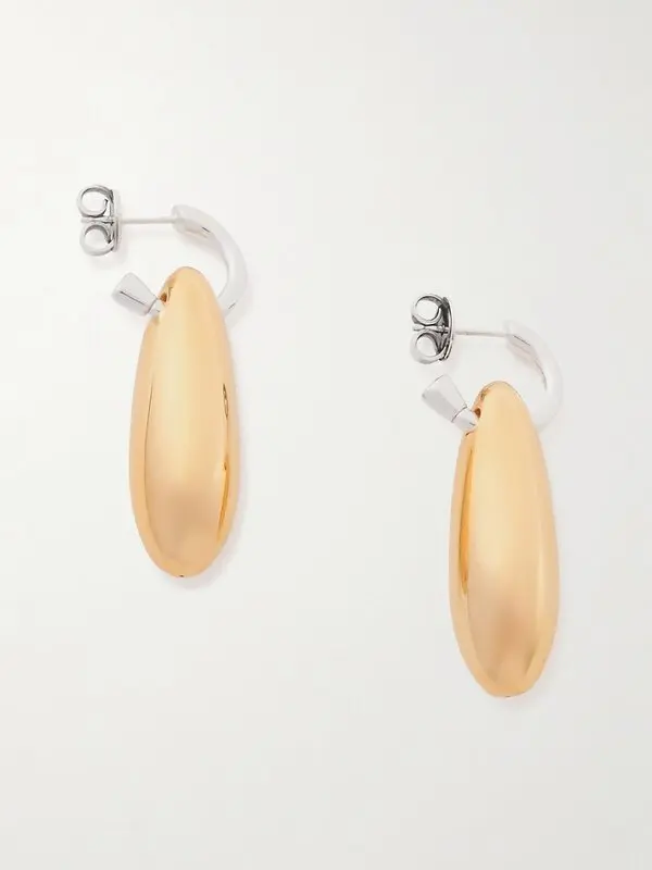Bottega Veneta Plated And Silver Drop Hoop Earrings - Gold