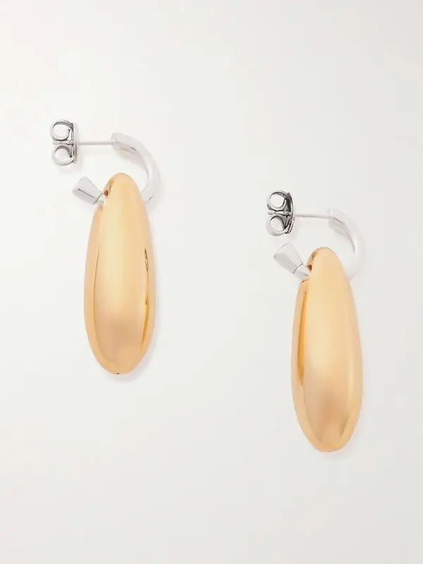Bottega Veneta Plated And Silver Drop Hoop Earrings - Gold