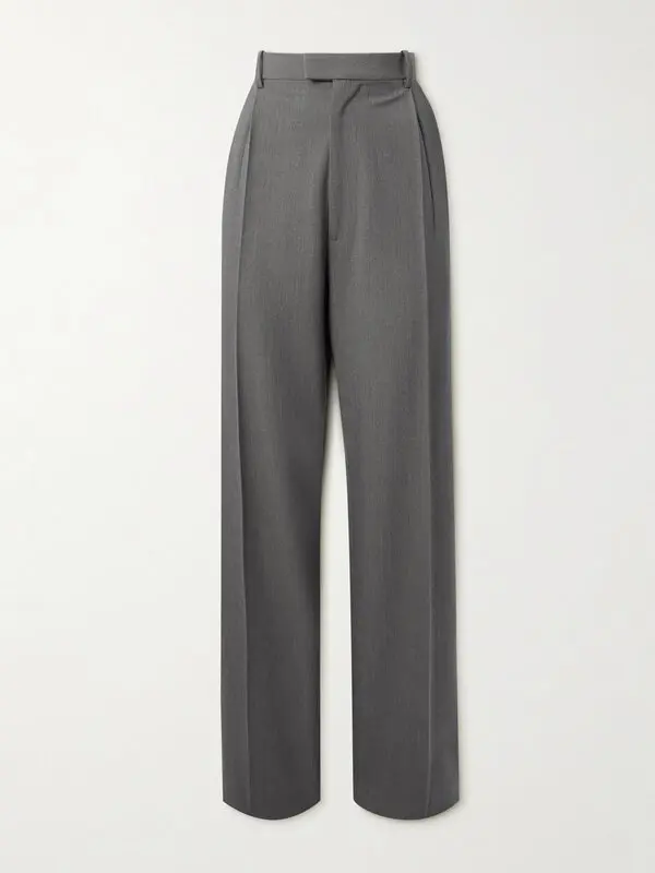 Bottega Veneta Pleated Wool-blend Straight-leg Trousers - Gray