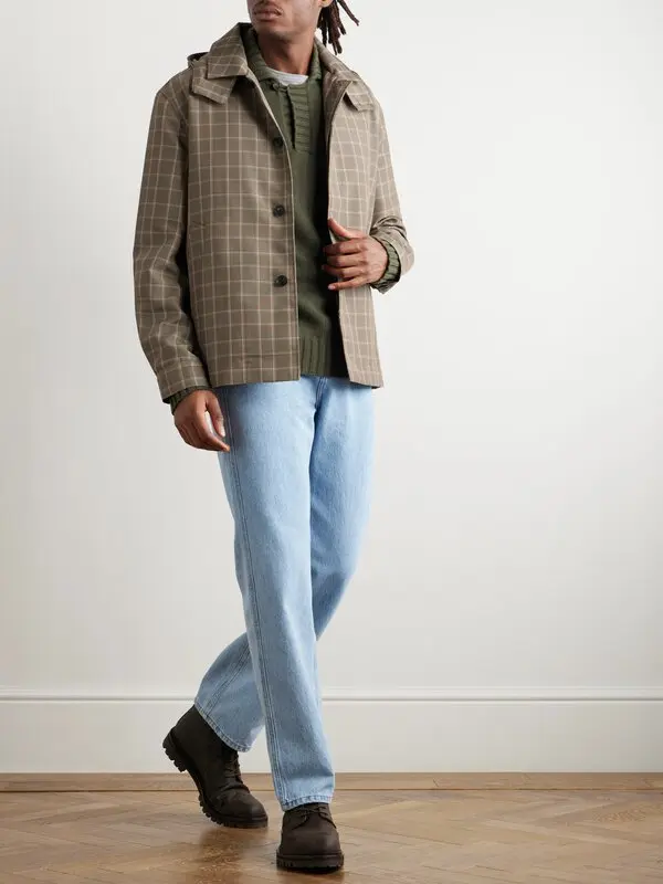 Mr P. Checked Recycled-shell Hooded Coach Jacket
