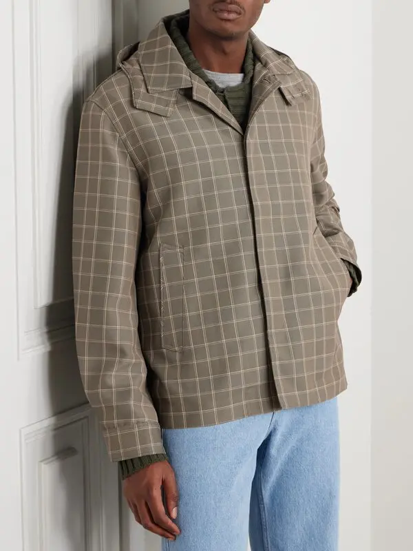 Mr P. Checked Recycled-shell Hooded Coach Jacket