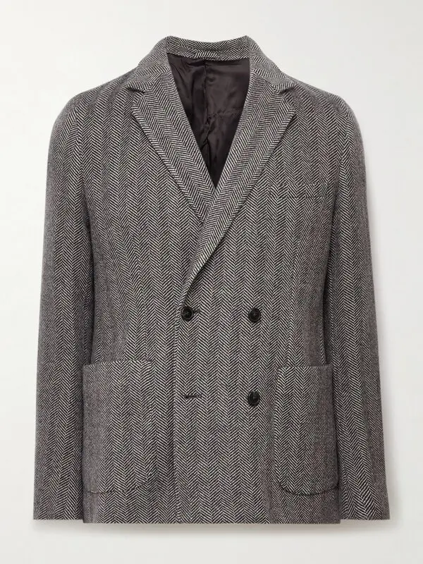 Officine Générale Leon Double-breasted Herringbone Cashmere Blazer - Brown