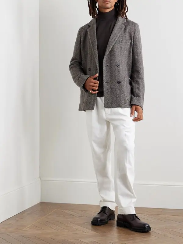 Officine Générale Leon Double-breasted Herringbone Cashmere Blazer - Brown