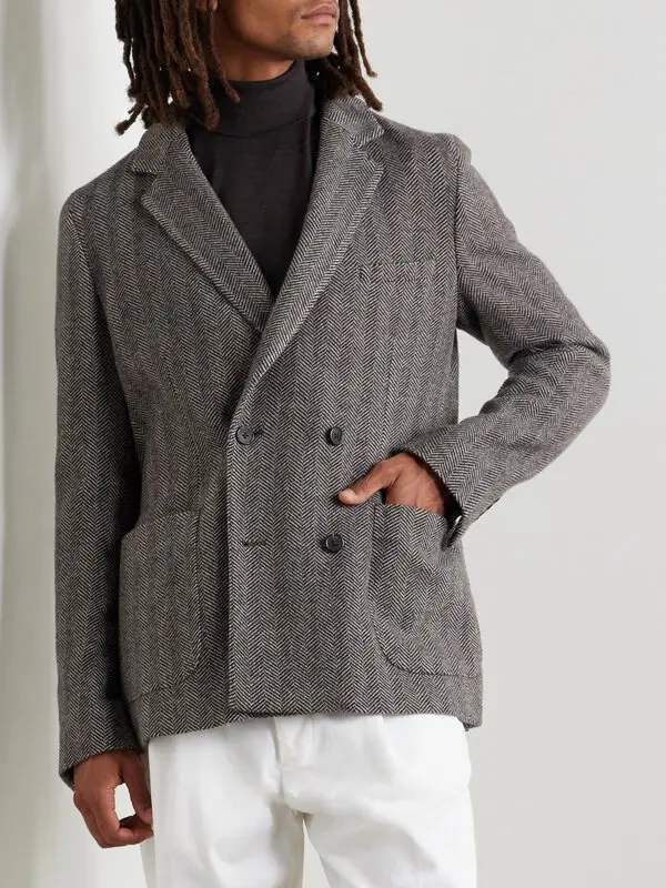 Officine Générale Leon Double-breasted Herringbone Cashmere Blazer - Brown