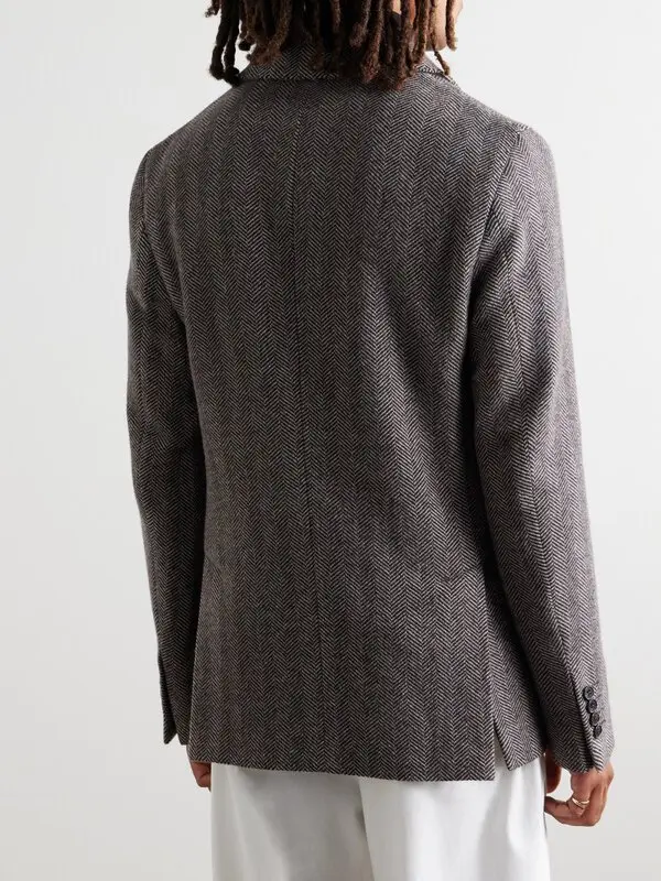 Officine Générale Leon Double-breasted Herringbone Cashmere Blazer - Brown