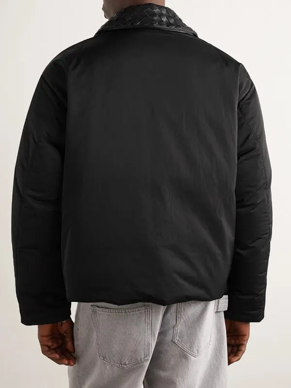 Bottega Veneta Intrecciato Leather-trimmed Down Jacket - Black