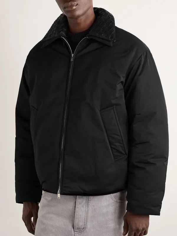 Bottega Veneta Intrecciato Leather-trimmed Down Jacket - Black